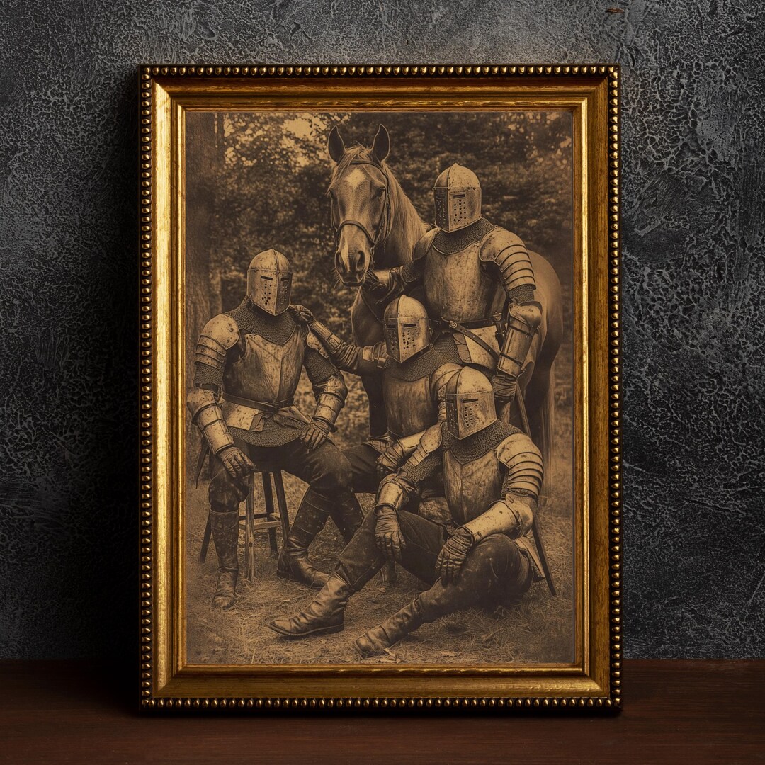 Vintage Knight Portrait With Horse, Medieval Photo, Gothic Art, Dark ...