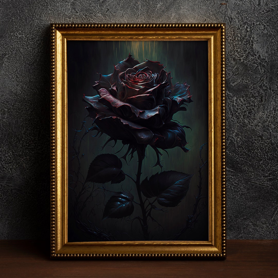 Gothic Black Rose Art, Art Poster Print, Home Decor, Vintage Floral ...