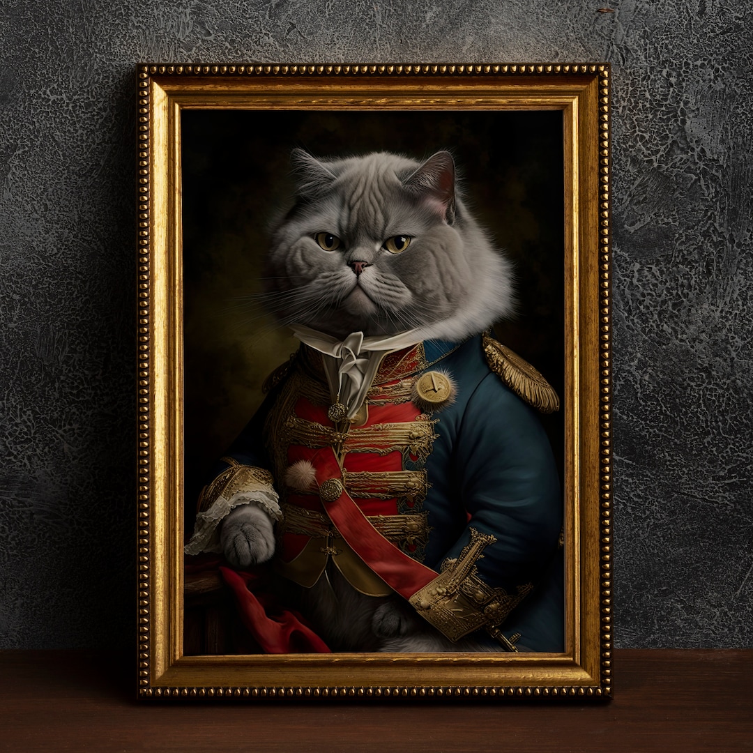 Vintage Renaissance Military Painting Cat Poster, Art Poster Print ...
