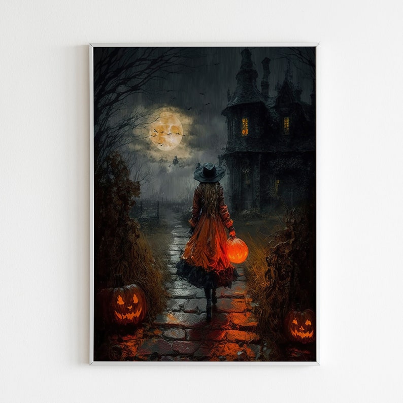 Halloween on a Moonlit Fall Night, Vintage Poster, Art Poster Print ...
