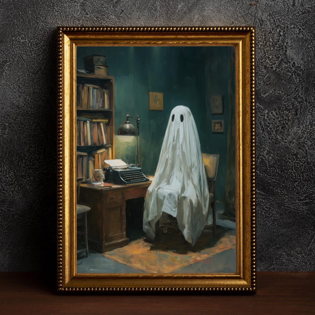 Vintage Office Ghost Print, Spooky Poster, Art Typewriter Print, Dark Academia, Gothic, Office ...