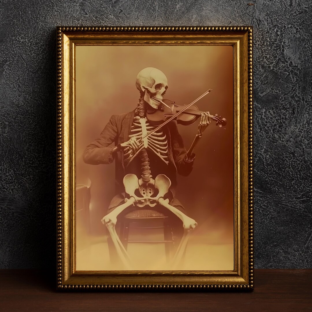 Skeleton Playing Violin, Vintage Photography, Art Poster Print, Dark ...