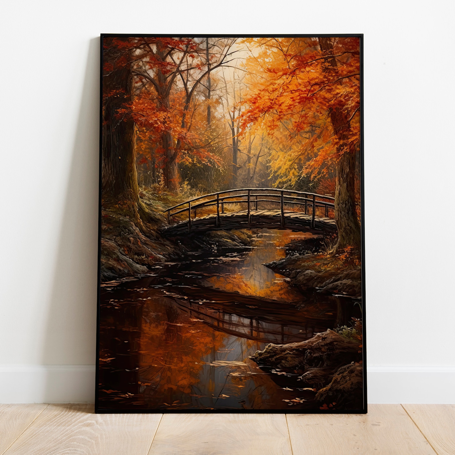 Autumn Forest Stream Bridge Art Print: Dark Academia Cottagecore Decor ...