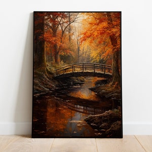 Autumn Forest Stream Bridge Art Print: Dark Academia Cottagecore Decor ...