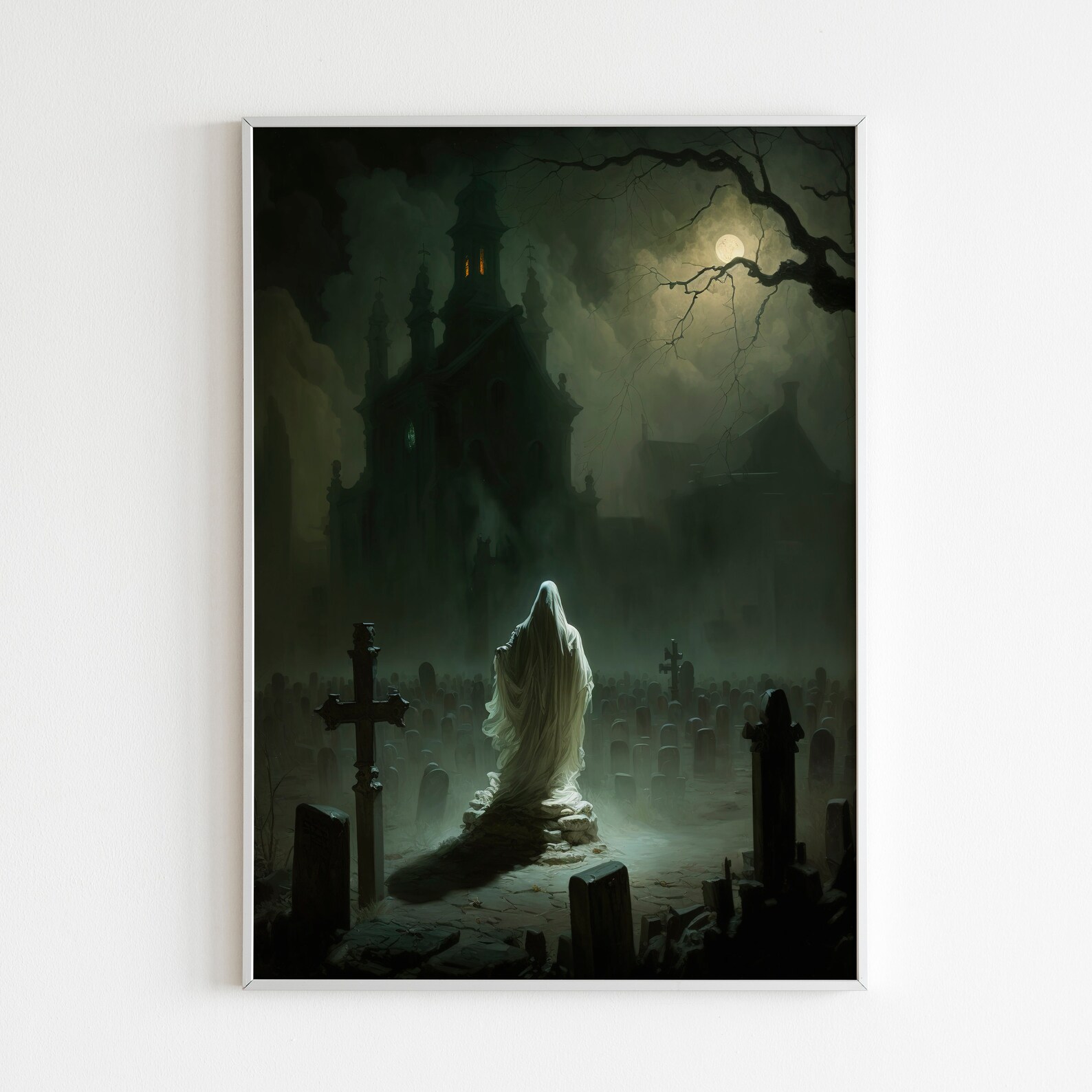 Ghost in the Graveyard by Moonlight, Vintage Poster, Art Poster Print ...