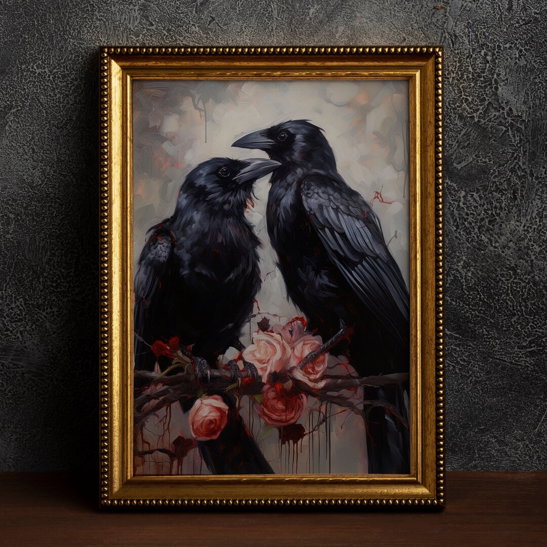 Gothic Romantic Raven Couple, Vintage Poster, Art Poster Print, Home ...