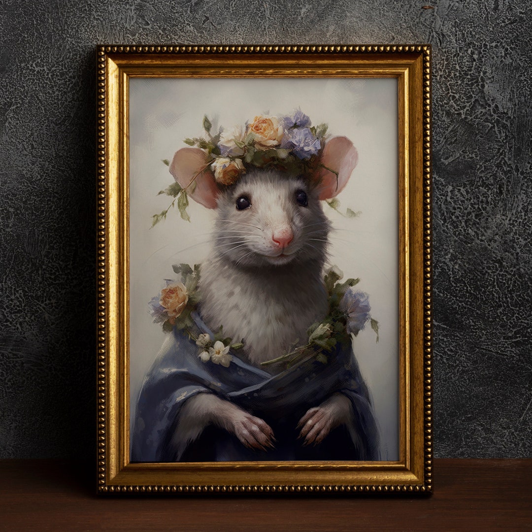 Gothic Rat Wearing Flower Crown, Vintage Poster, Art Poster Print, Home ...