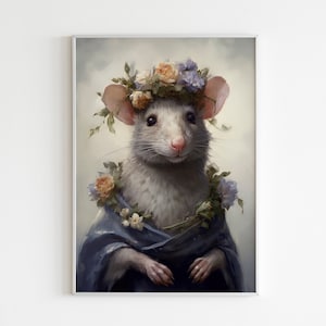 Gothic Rat Wearing Flower Crown, Vintage Poster, Art Poster Print, Home ...