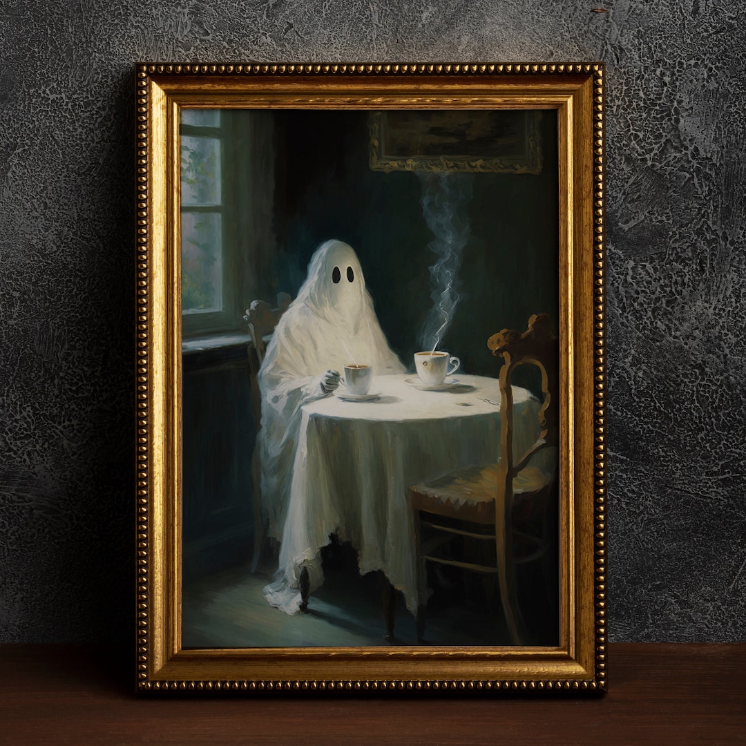 Ghost Drinking Tea, Vintage Poster, Art Poster Print, Dark Academia ...
