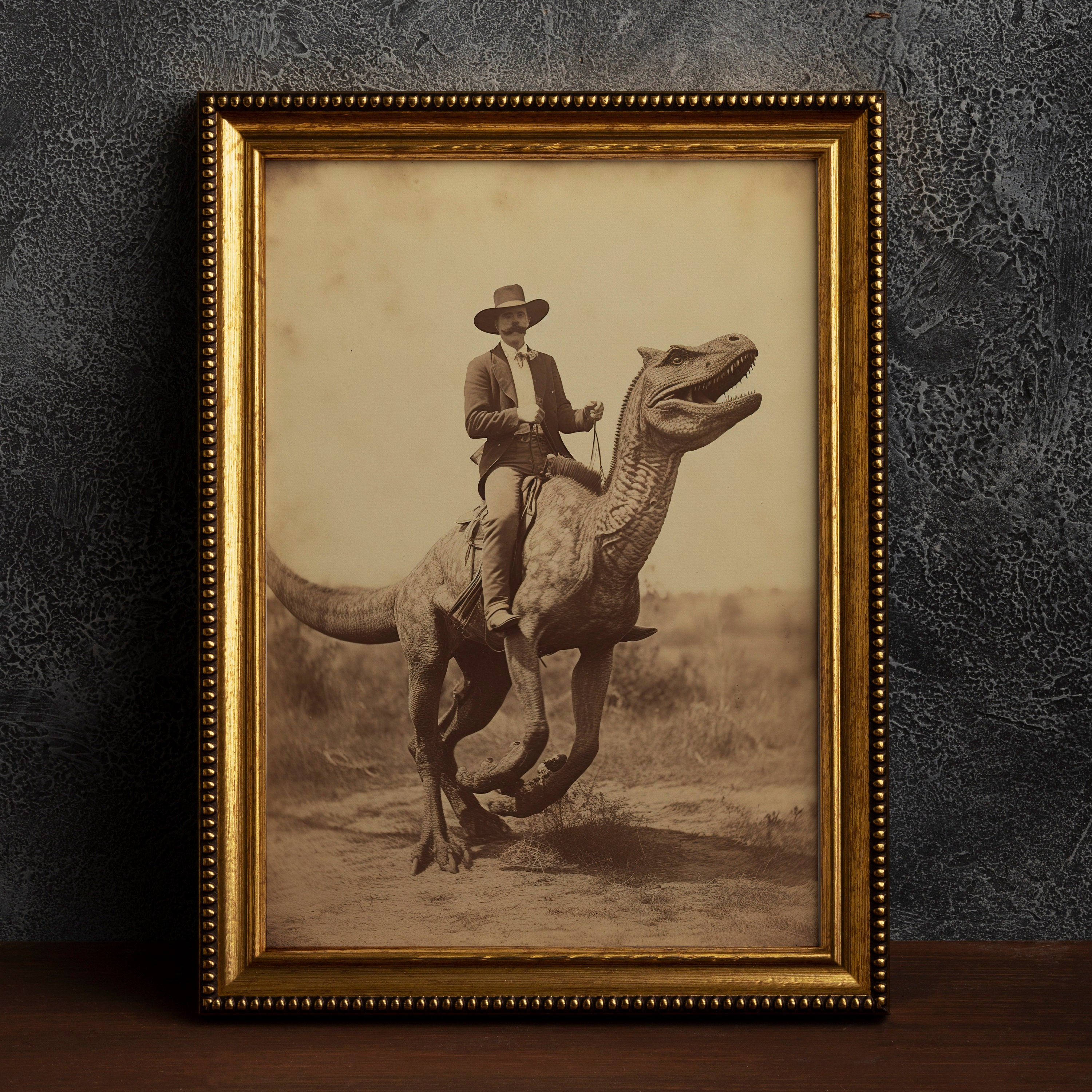 Dinosaur Cowboy Vintage Photography Art Poster Print Dark - Etsy UK