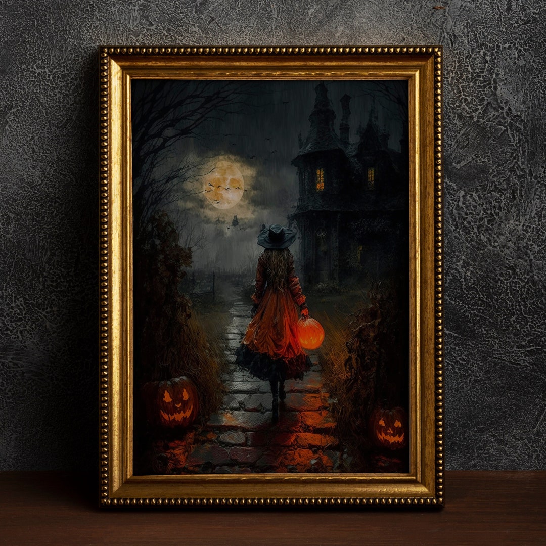 Halloween on a Moonlit Fall Night, Vintage Poster, Art Poster Print ...