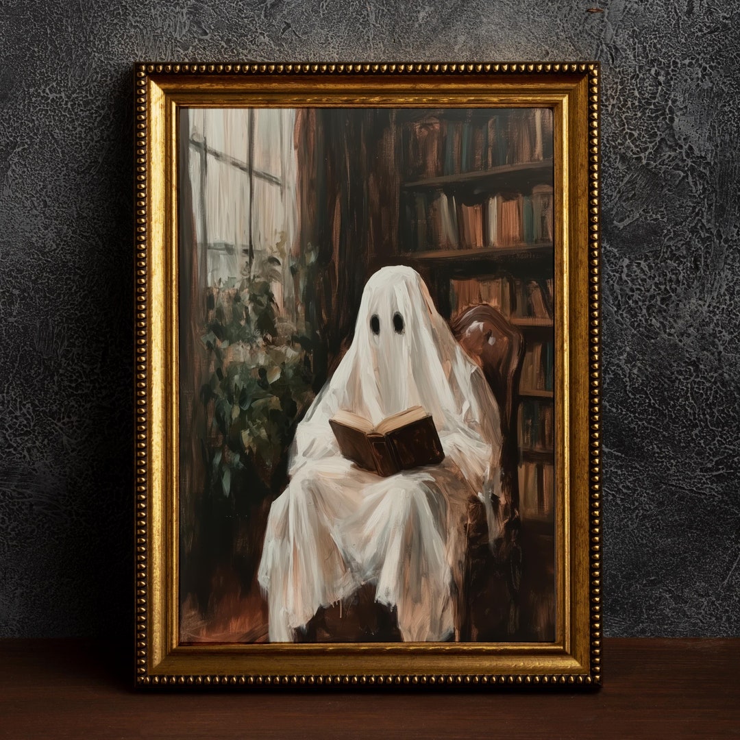 Vintage Library Ghost Print, Spooky Poster, Art Book Print, Dark ...