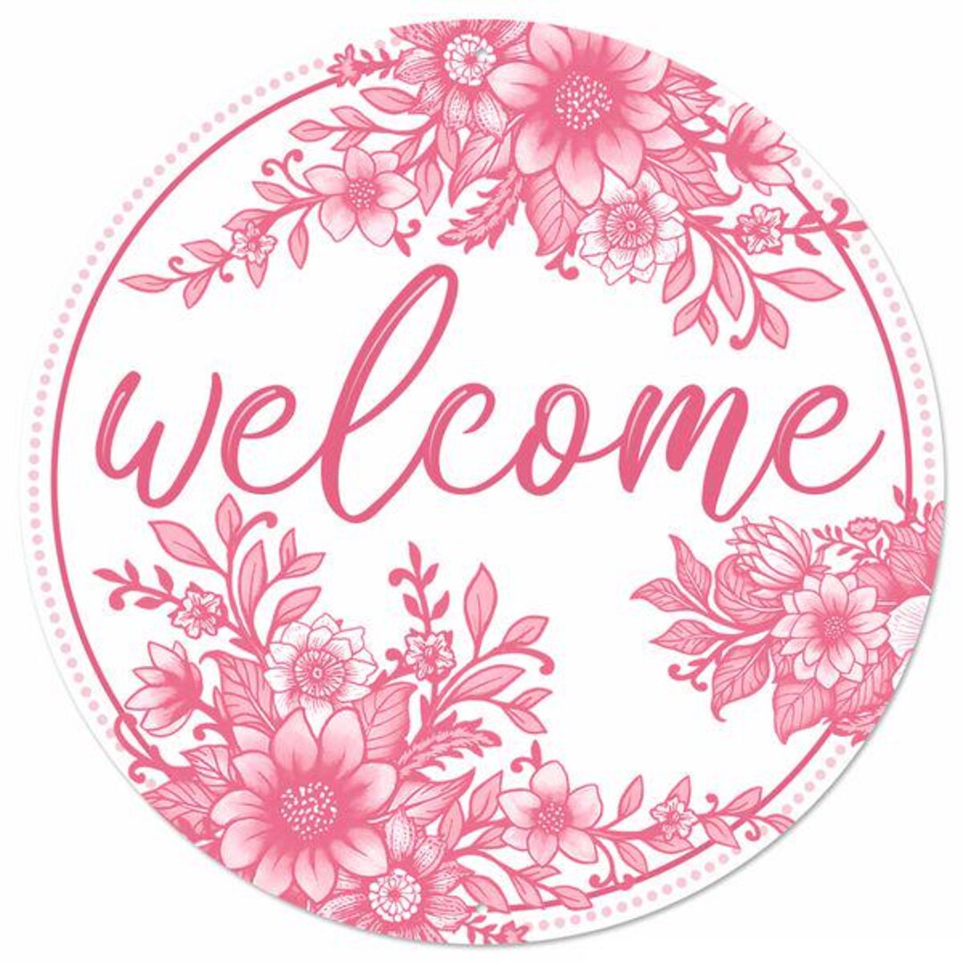 Pink & White Floral Chinoiserie Welcome Sign – 12