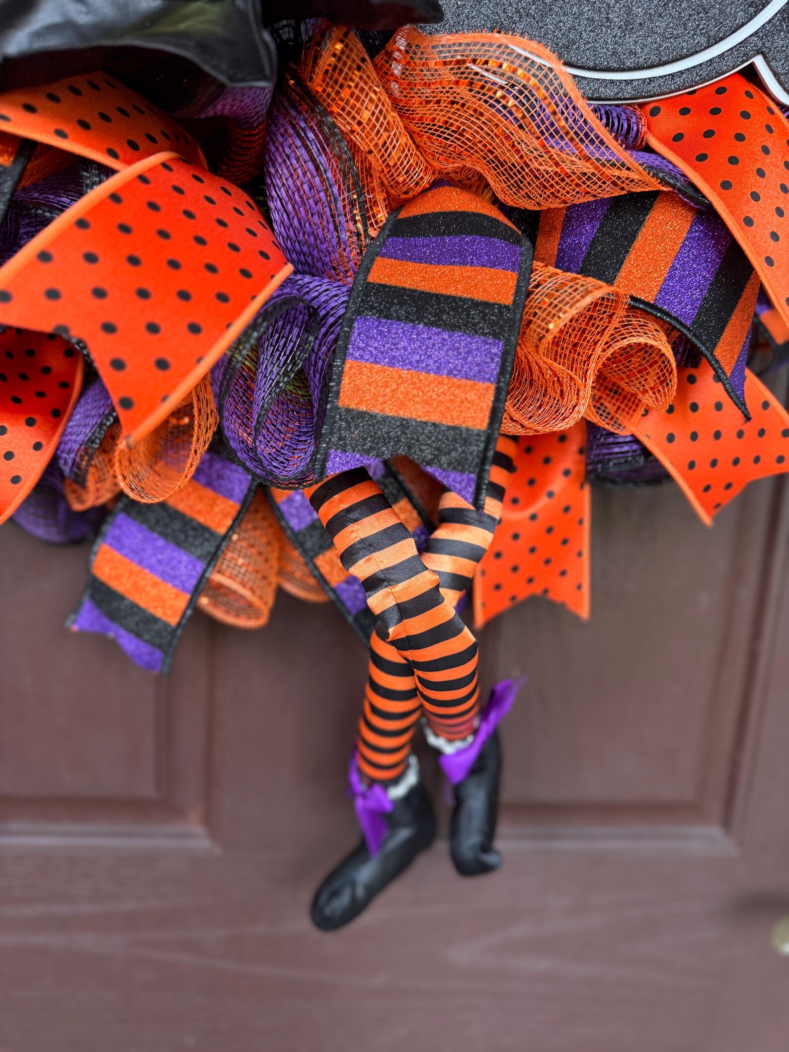 Wicked Witch Halloween Wreath – Orange, Black & Purple Deco Mesh Door ...