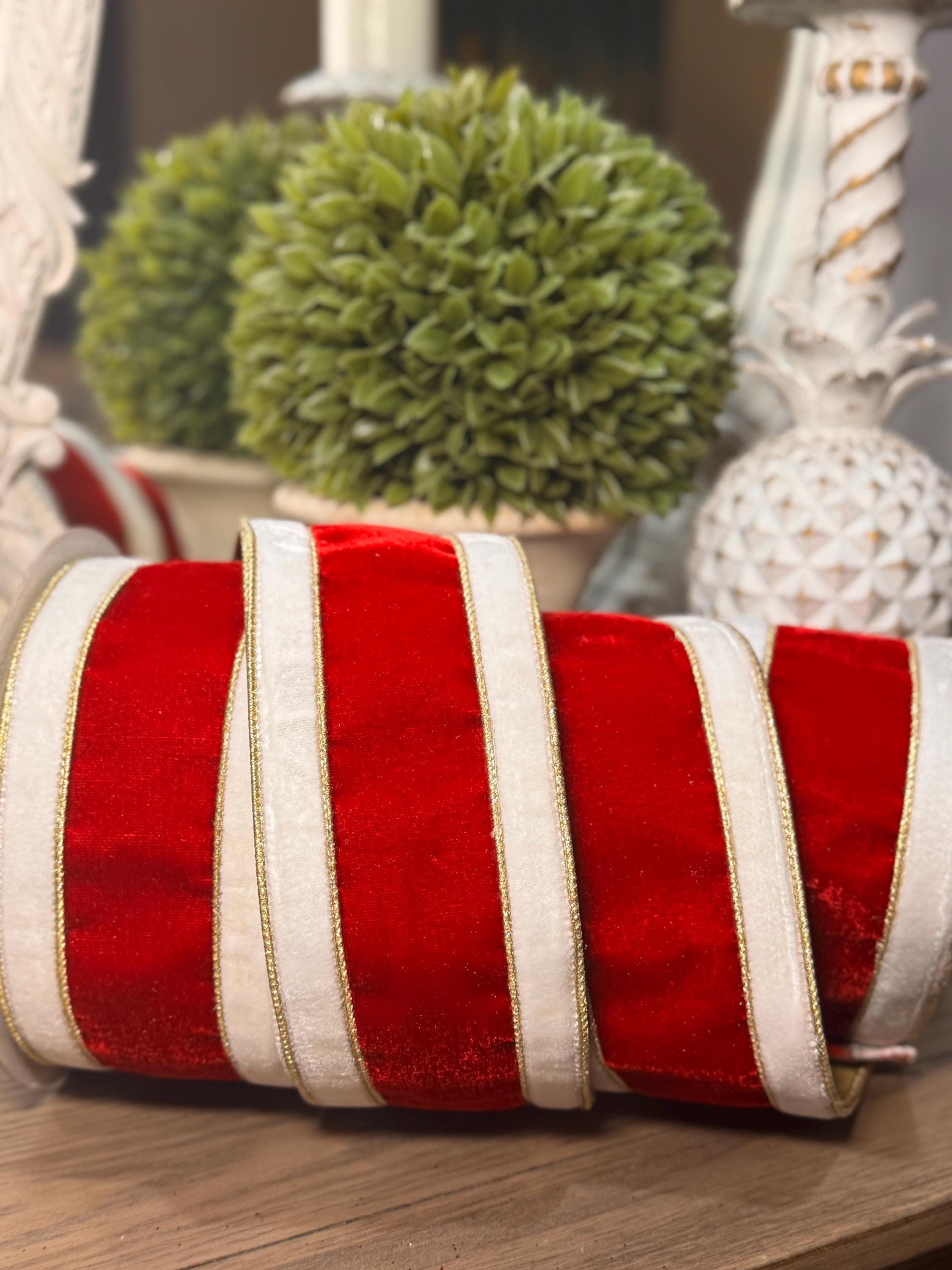 Farrisilk Red and White Velvet 4” Santa Ribbon, Luxury Ribbon ...