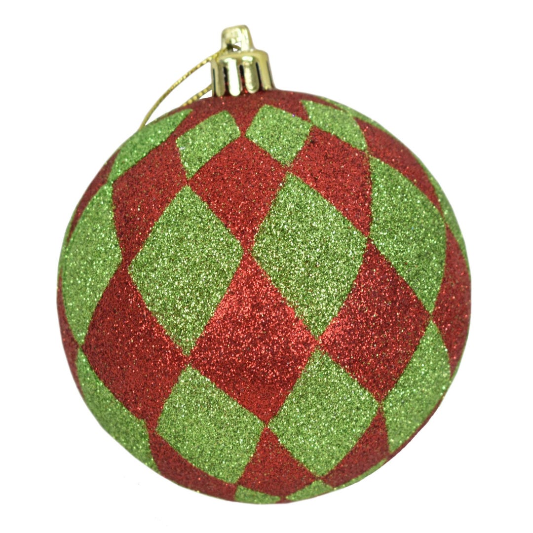 David Christopher Christmas Red and Green Harlequin Glitter Ornaments 4 ...