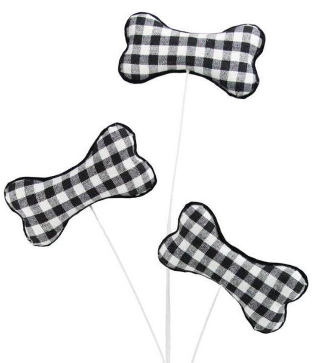 31" Black & White Gingham Dog Bone Spray | Fabric Bone Picks for ...