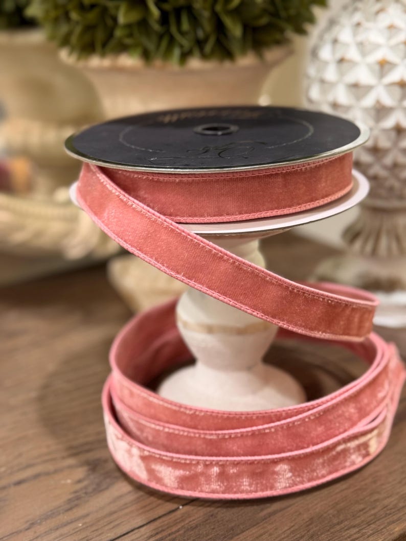 Farrisilk Light Pink Velvet Ribbon, 1” Ribbon, Luxury Easter, Christmas ...