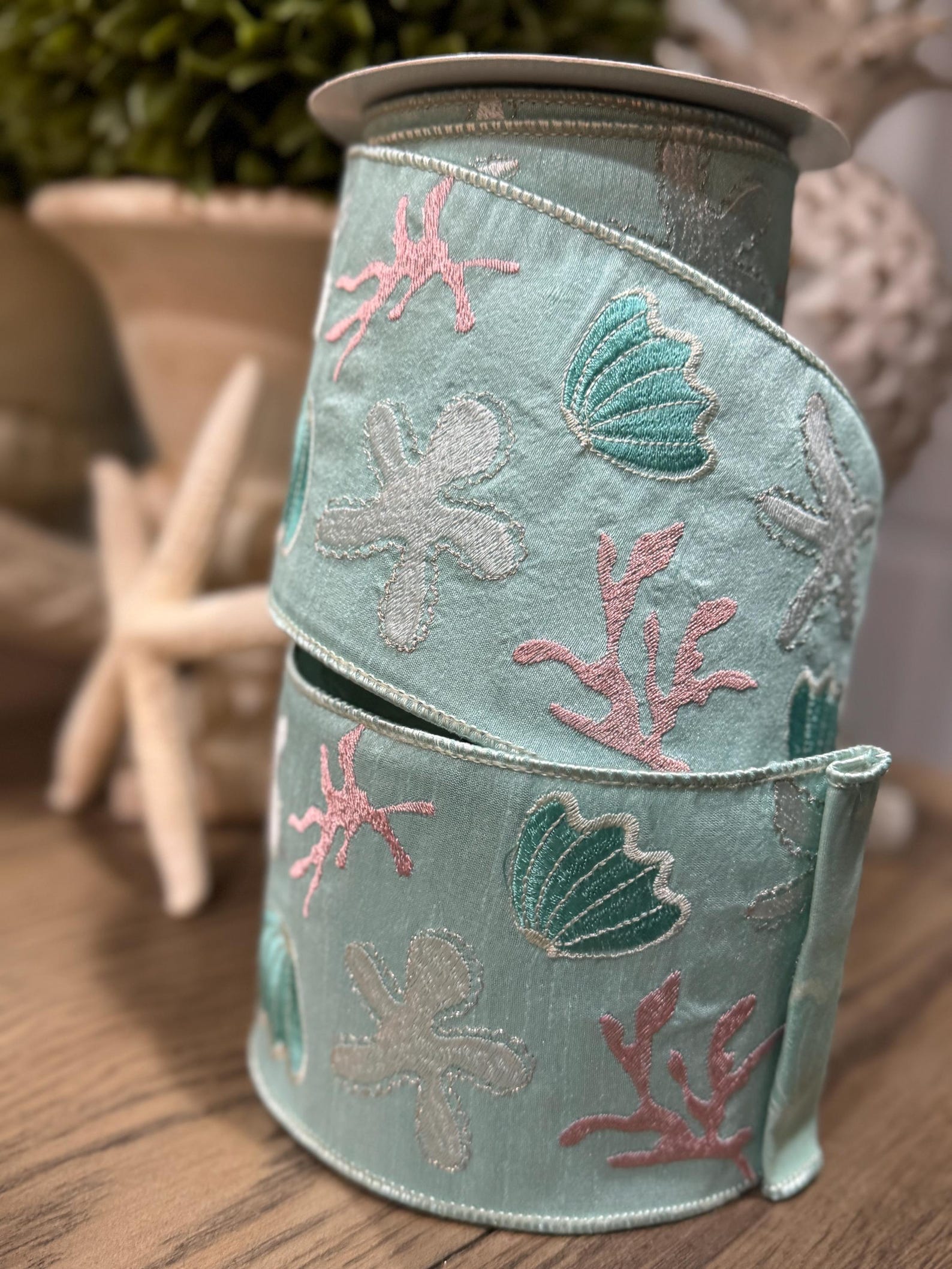 Ocean Scene Embroidered 4” Ribbon, Luxury Ribbon, Christmas Ribbon ...