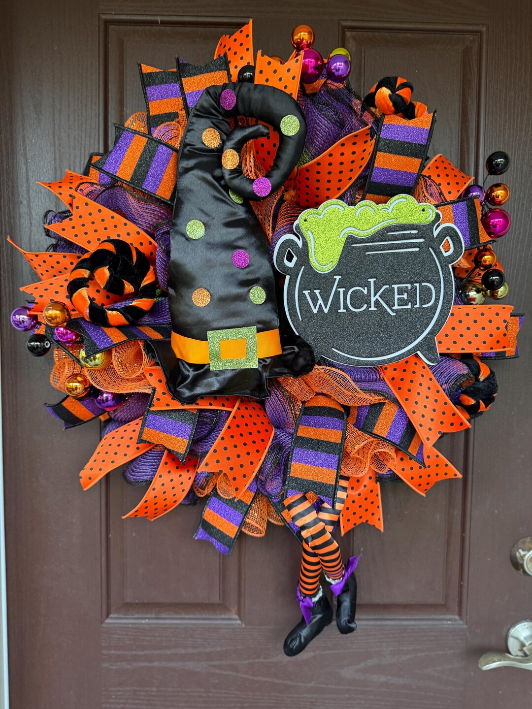 Wicked Witch Halloween Wreath – Orange, Black & Purple Deco Mesh Door ...