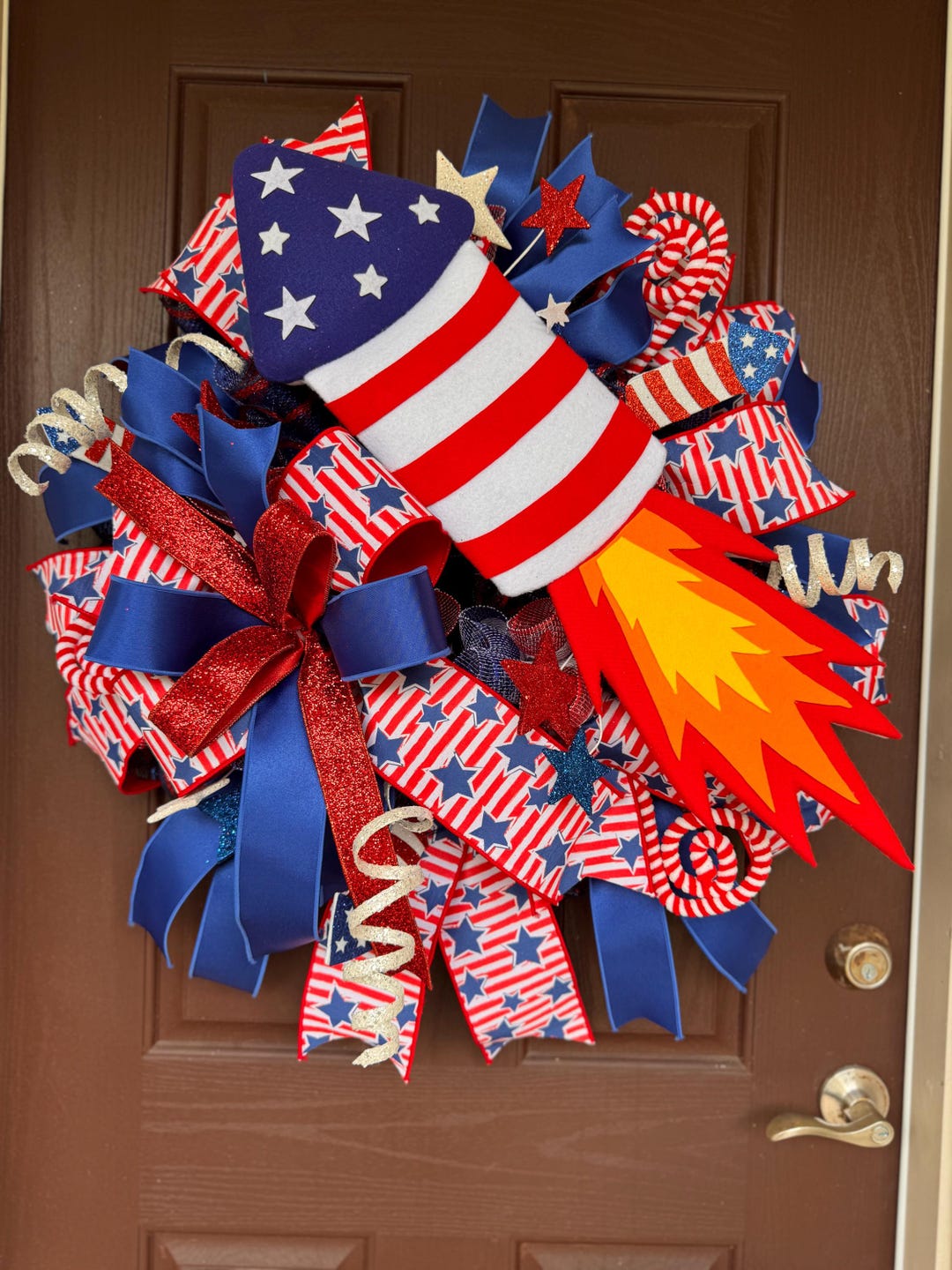 Large Patriotic 4th of July Rocket Wreath, Red White and Blue Door ...