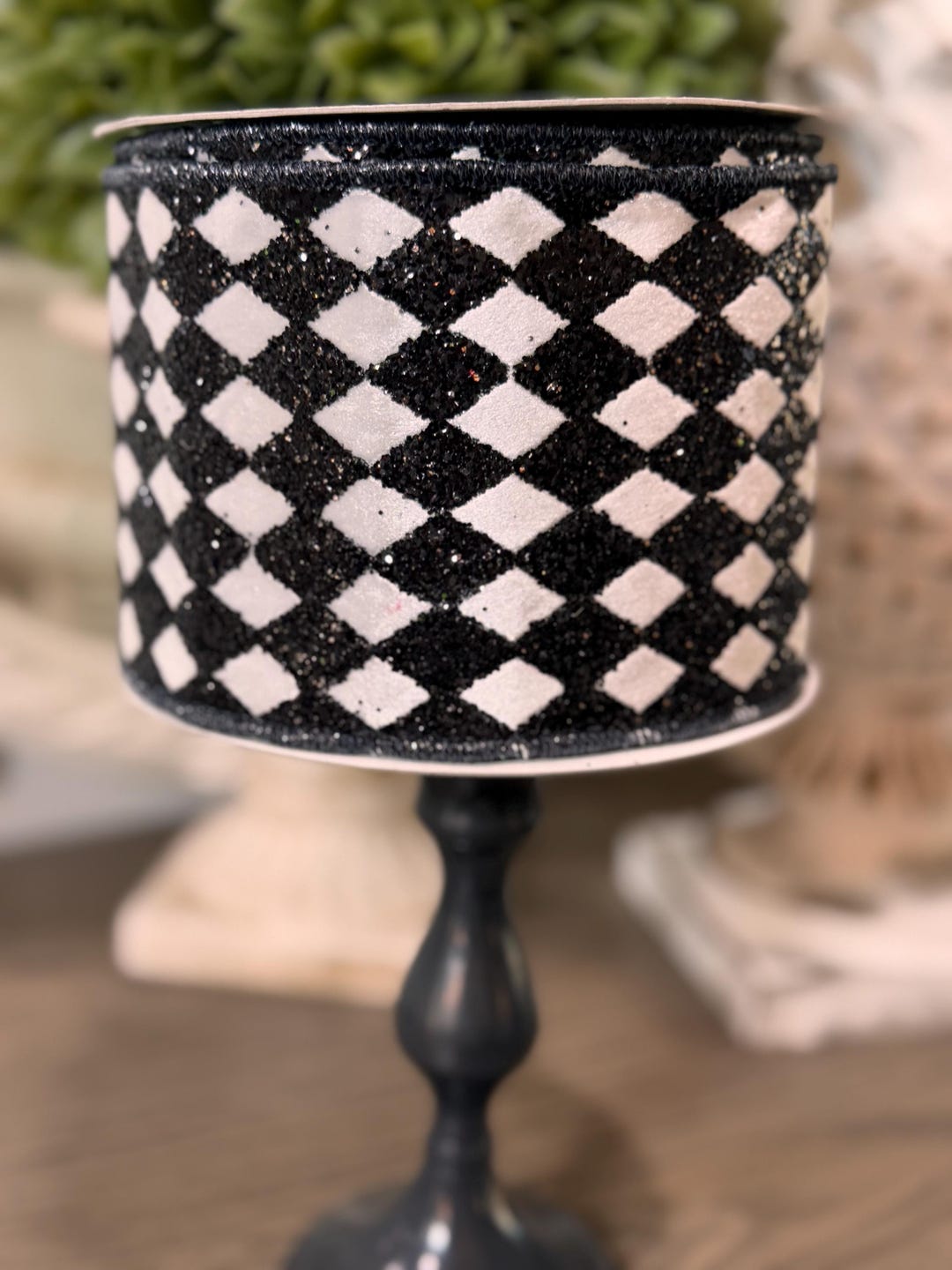 White Velvet With Black Glitter Diamond Pattern Ribbon 4" X 10 Yards ...