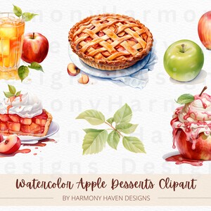 Watercolor Apple Desserts Clipart, 13 PNG Files,commercial Use,digital ...