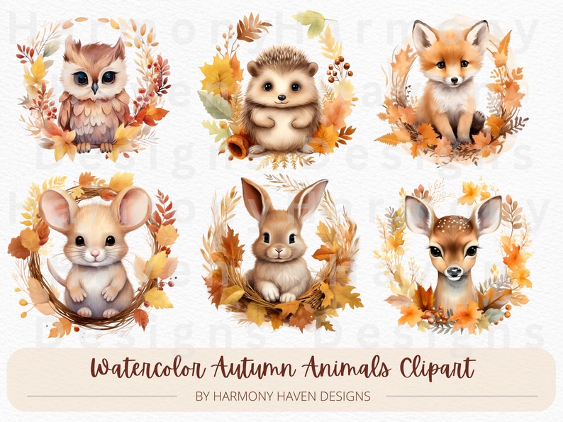 Watercolor Autumn Animals Clipart, 12 PNG Files,commercial Use,digital ...