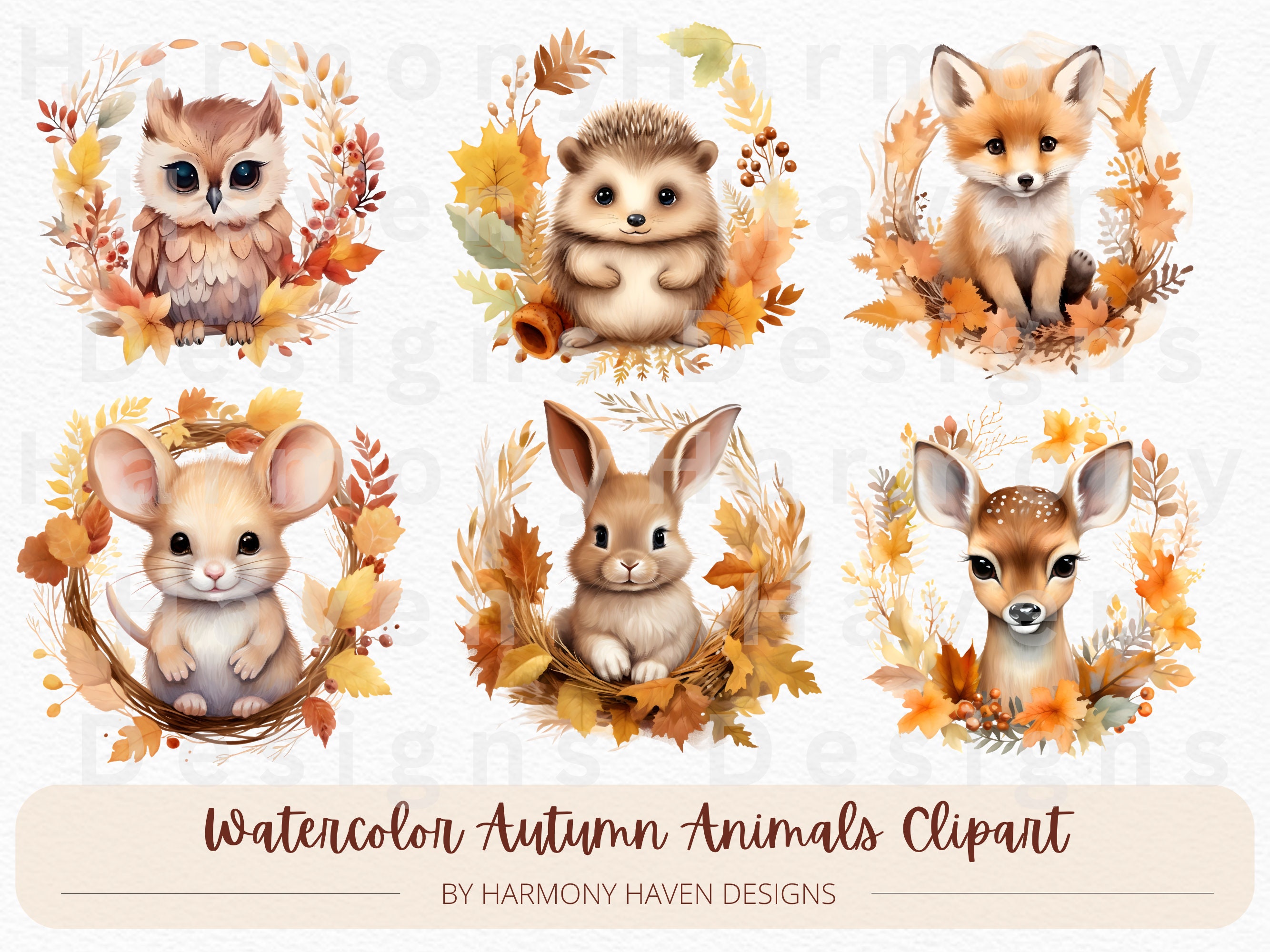 Watercolor Autumn Animals Clipart, 12 PNG Files,commercial Use,digital ...
