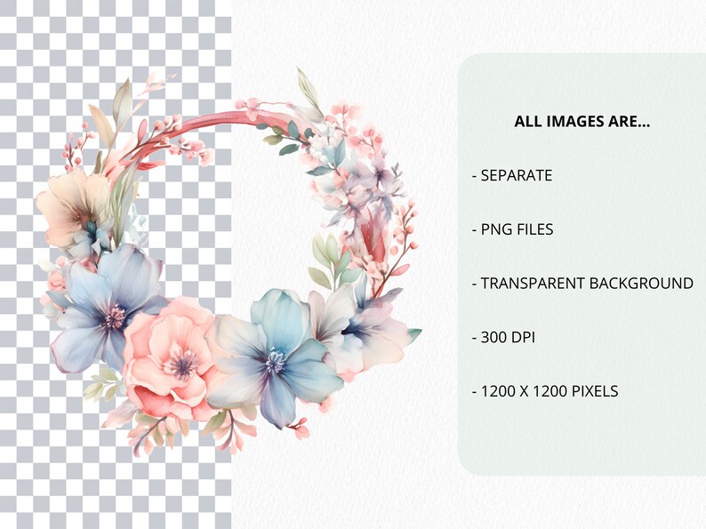Watercolor Floral Frames Clipart, 14 PNG Files, Commercial Use, Digital ...