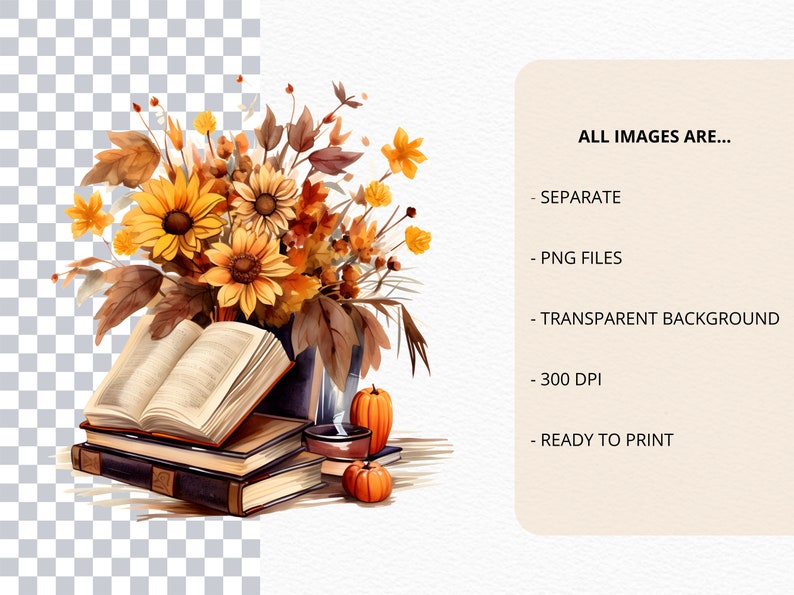 Watercolor Fall Season Bookworm Clipart,14 PNG Files,commercial Use ...