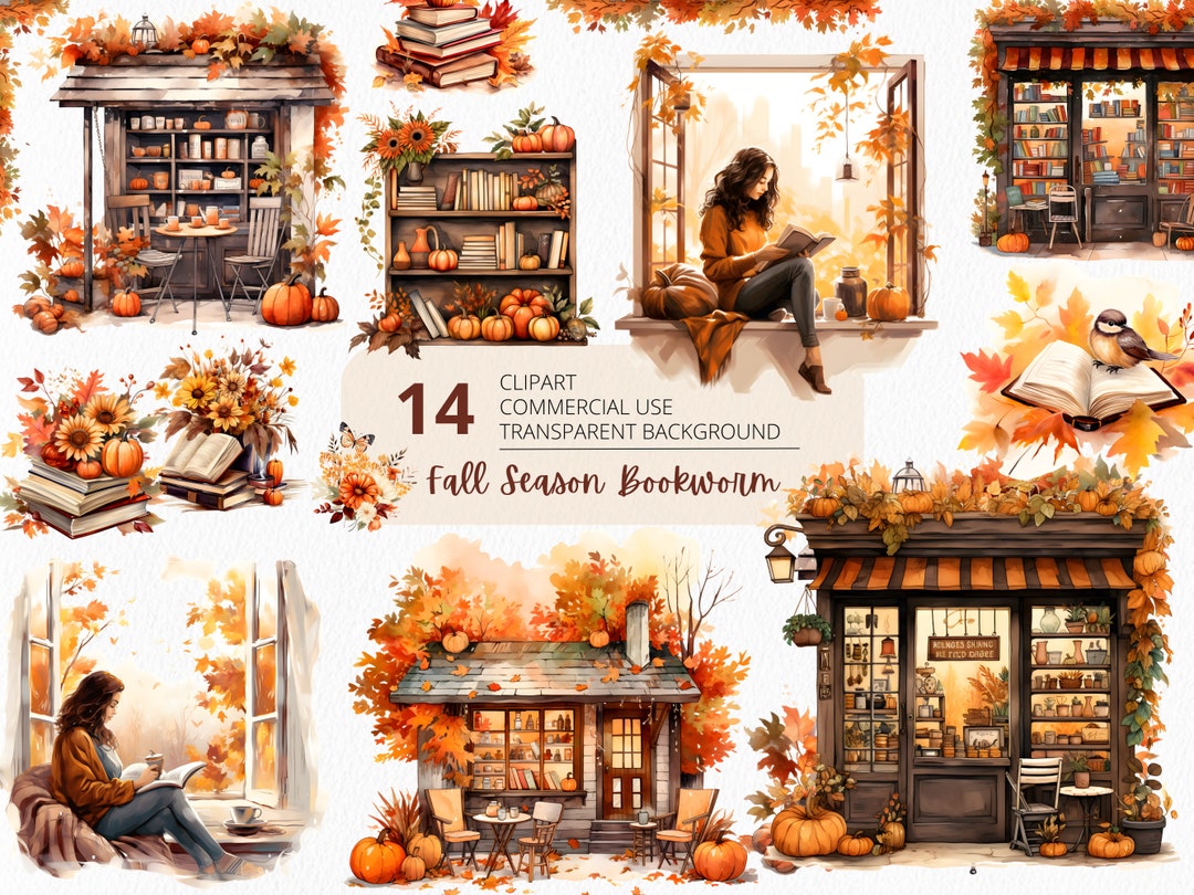 Watercolor Fall Season Bookworm Clipart,14 PNG Files,commercial Use ...