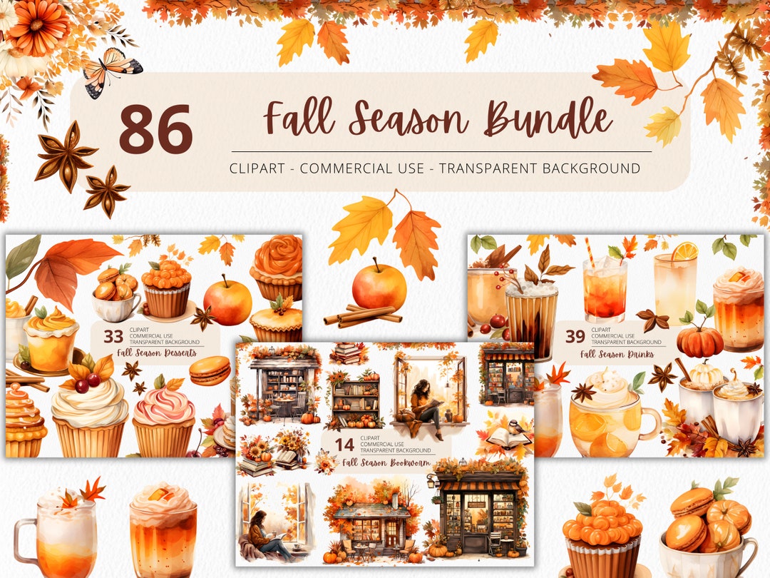 Big Fall Season Clipart Bundle,86 PNG Files,commercial Use,digital ...