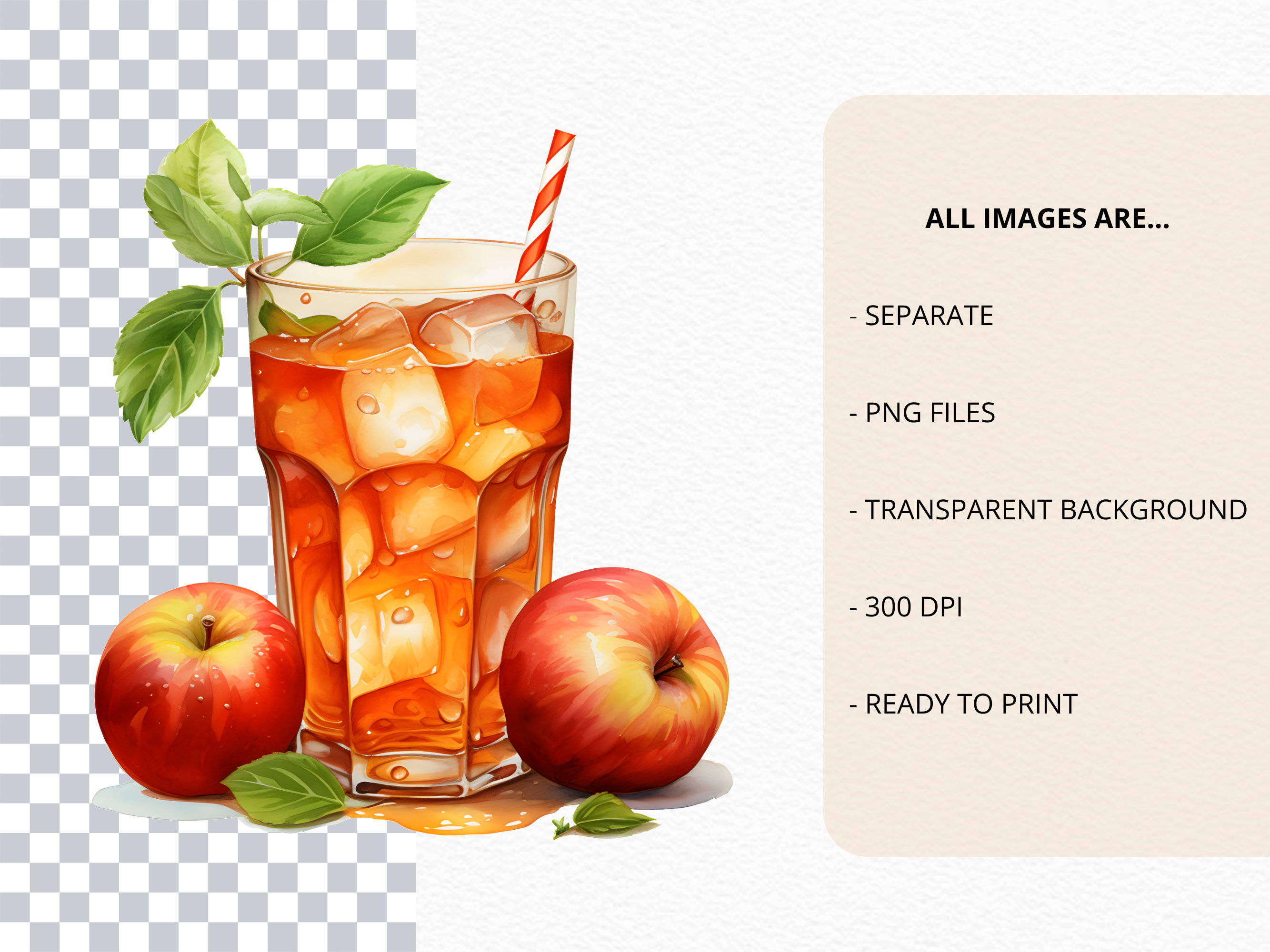 Watercolor Apple Desserts Clipart, 13 PNG Files,commercial Use,digital ...