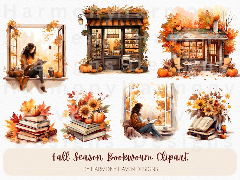 Watercolor Fall Season Bookworm Clipart,14 PNG Files,commercial Use ...