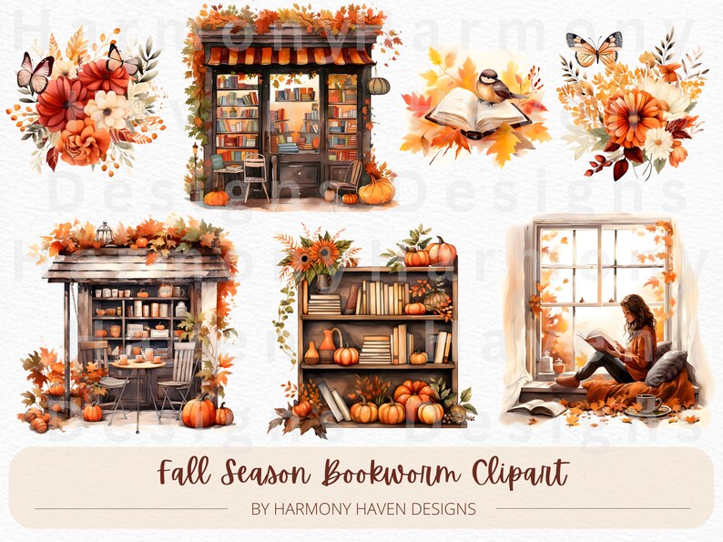 Watercolor Fall Season Bookworm Clipart,14 PNG Files,commercial Use ...
