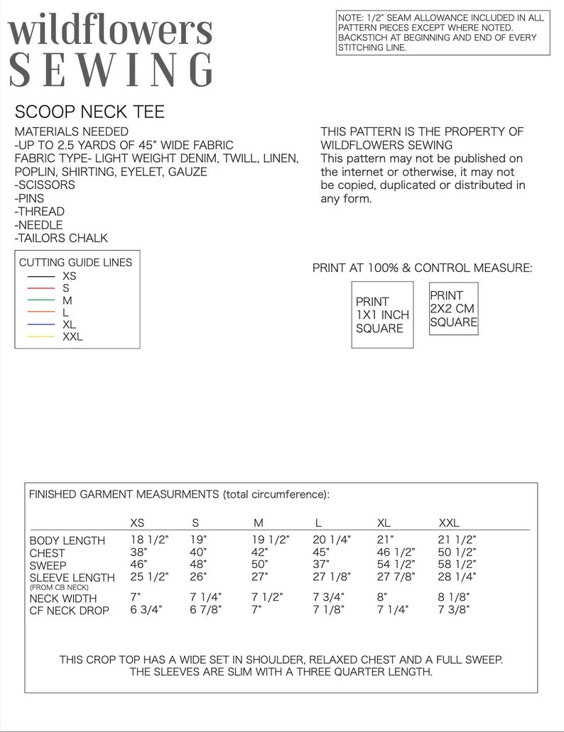 Scoop Neck Top PDF Pattern. Sizes Xs-xxl. Easy to Sew. - Etsy
