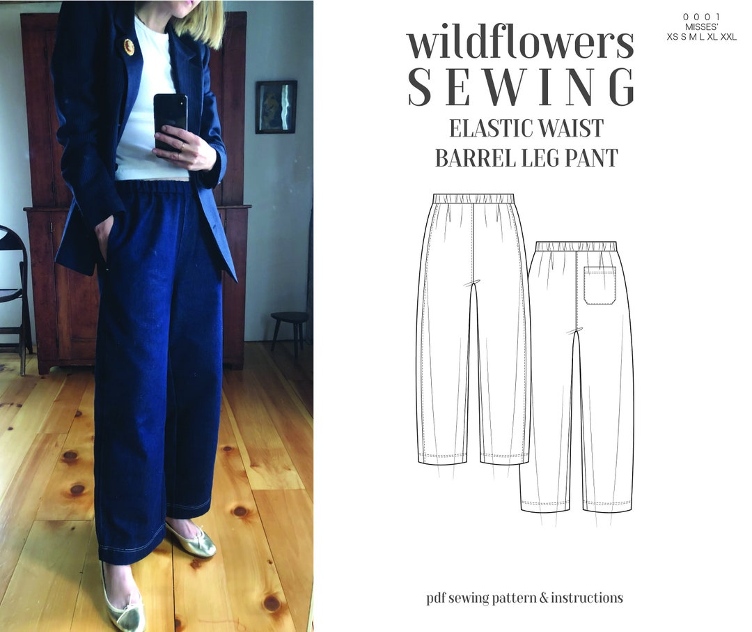 Elastic Waist Barrel Leg Pant PDF Pattern. Sizes Xs-xxl. Easy to Sew ...