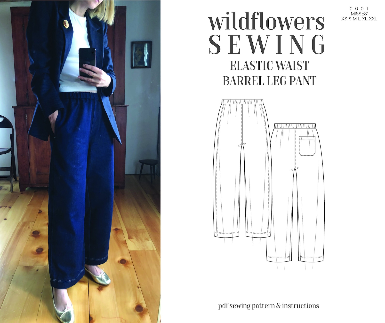 Elastic Waist Barrel Leg Pant PDF Pattern. Sizes Xs-xxl. Easy to Sew ...