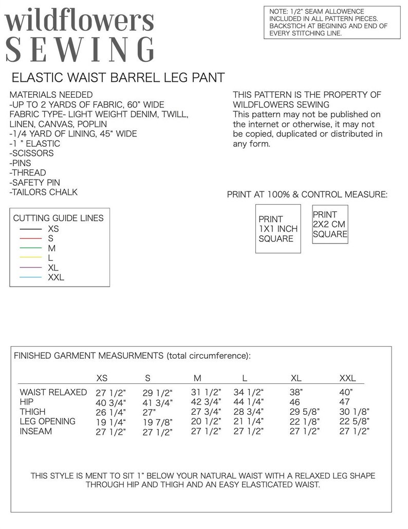 Elastic Waist Barrel Leg Pant PDF Pattern. Sizes Xs-xxl. Easy to Sew ...