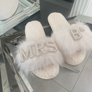 Personalised MRS Slippers, Wedding Day Slippers, Bride to Be Slippers ...