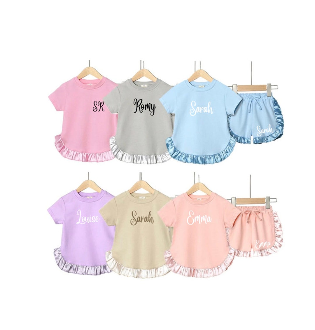 Personalised Kids Shorts Set, Kids Shorts Set, Kids Holiday Set, Frill ...