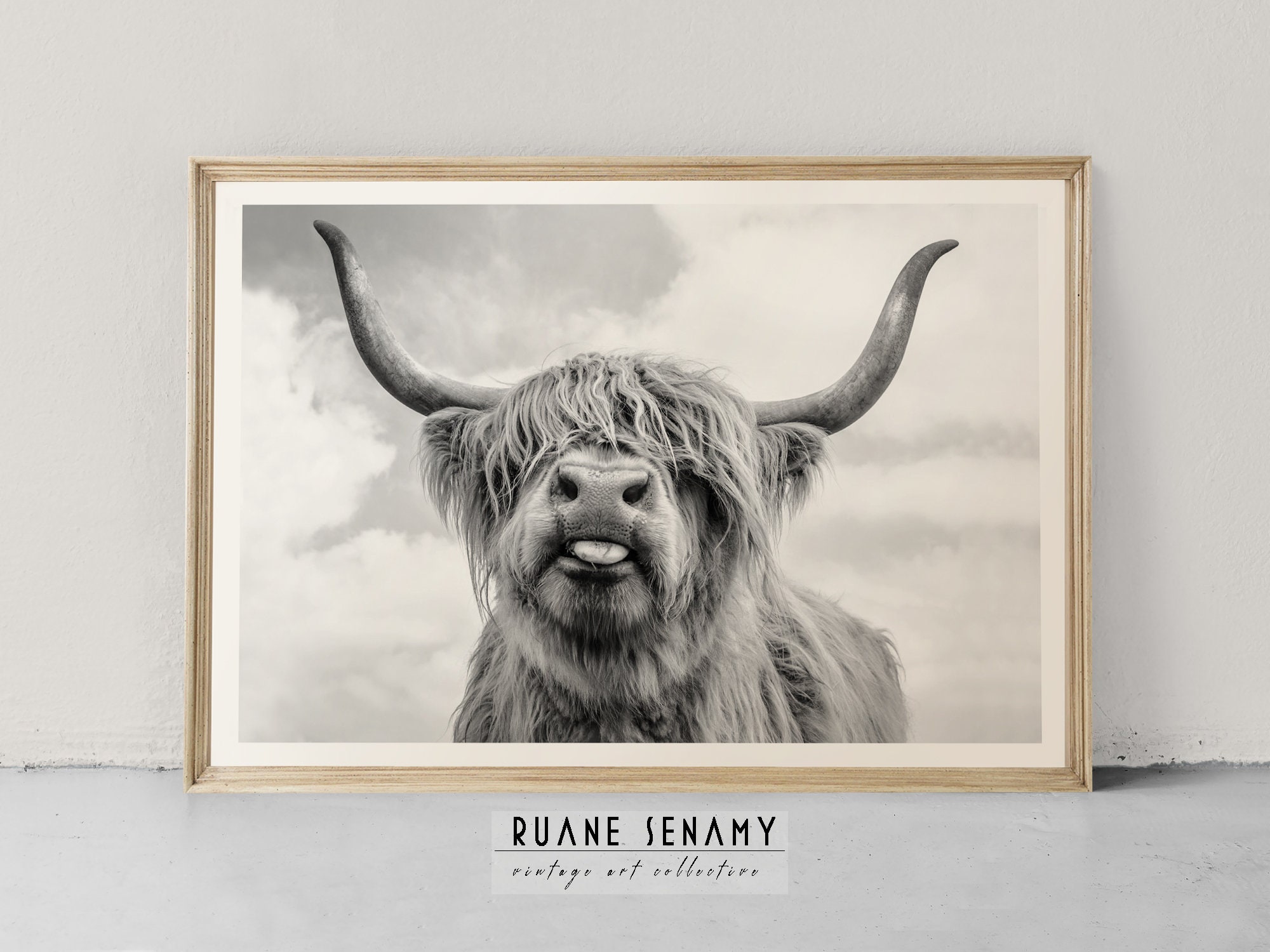Highland Cow Wall Art, Black and White Buffalo Print, Scottish Highland ...