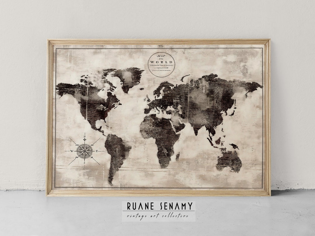 Classic World Map Painting | Vintage Map of the World Print | Map Art ...
