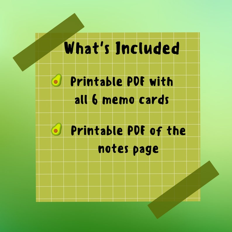 Green Avocado Kawaii Printable Memo Pads, Digital Download Memo Pads ...