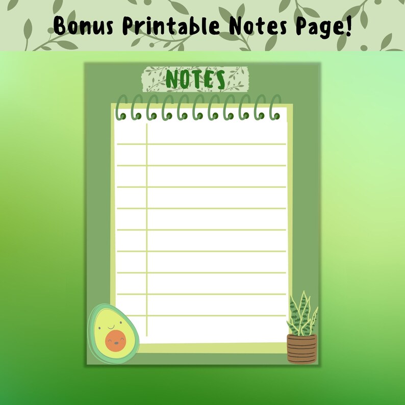 Green Avocado Kawaii Printable Memo Pads, Digital Download Memo Pads ...