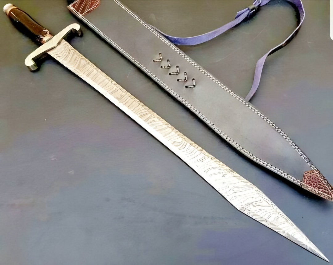 Handcrafted Damascus Steel Gladiator Longsword With Bull Horn - Etsy