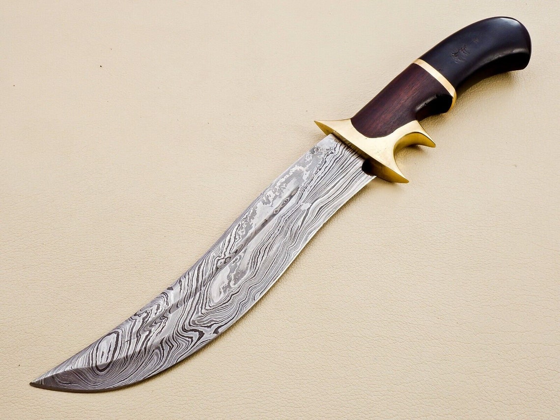 Damascus Hunting Knife Vintage Big Bowie Knife With Pakka Wood ...