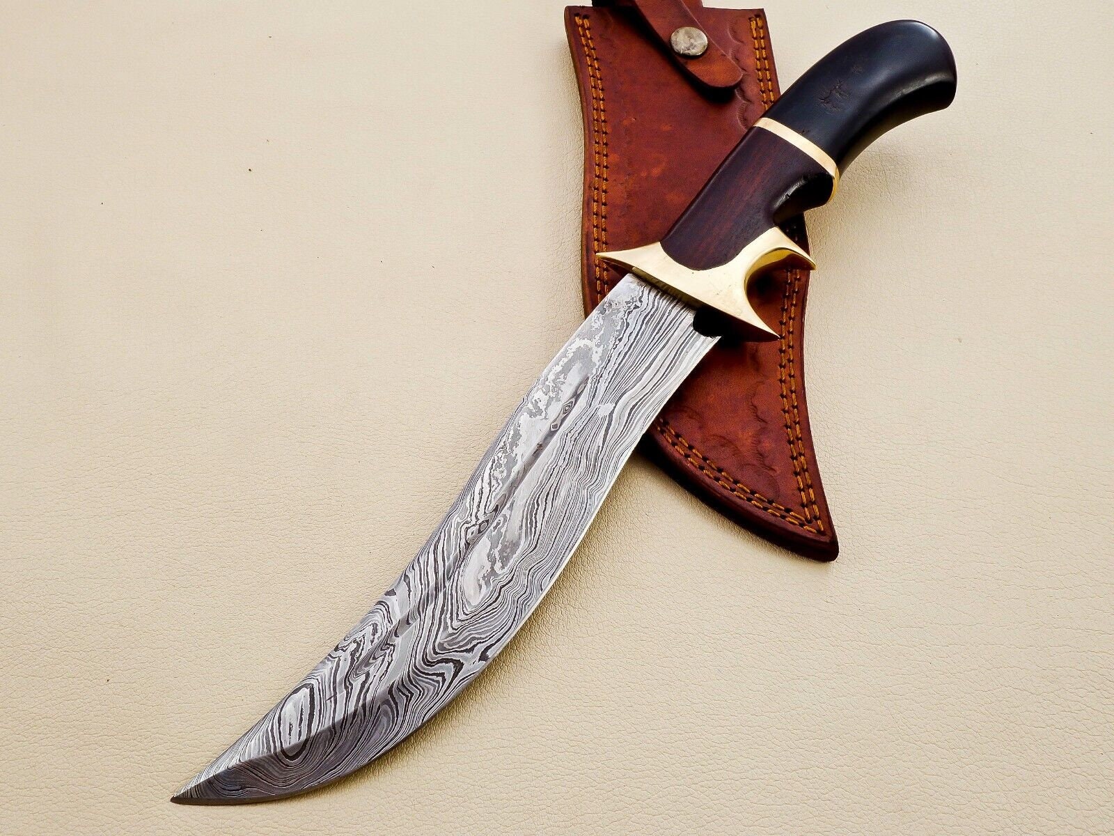 Damascus Hunting Knife Vintage Big Bowie Knife With Pakka Wood ...
