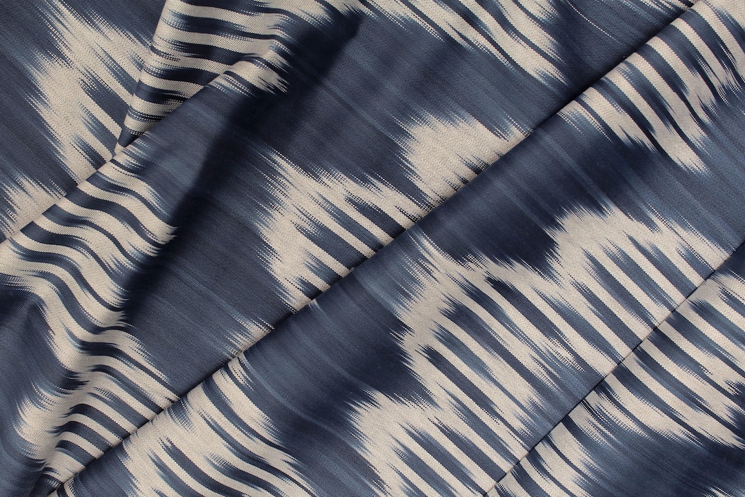 Navy Blue Ikat Cotton Fabric – Handwoven Uzbekistan Textile, Fashion ...